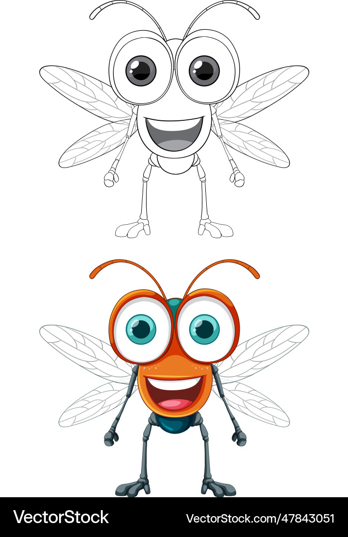 Happy fly cartoon character doodle Royalty Free Vector Image