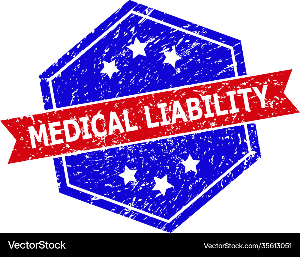 Hexagon bicolor medical liability stamp Royalty Free Vector