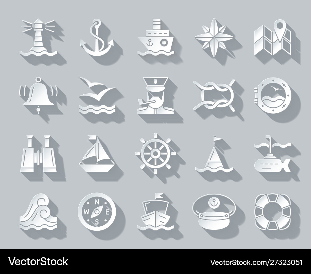 Marine simple paper cut icons set Royalty Free Vector Image