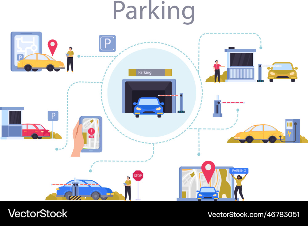 Parking flat composition Royalty Free Vector Image