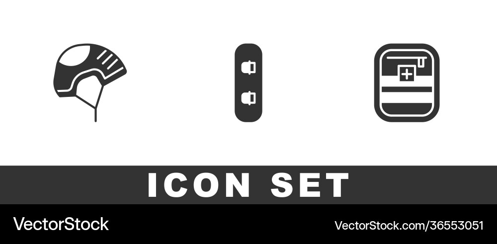 Set helmet snowboard and first aid kit icon Vector Image