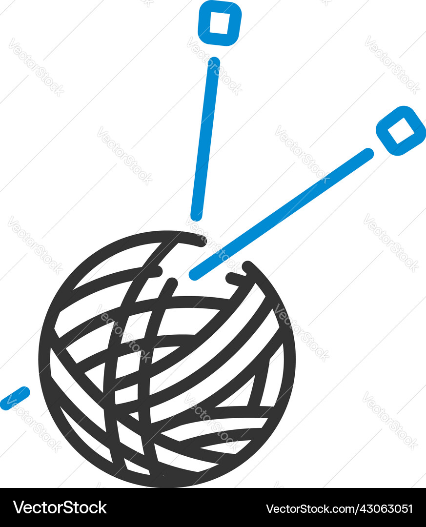 Yarn ball with knitting needles icon Royalty Free Vector