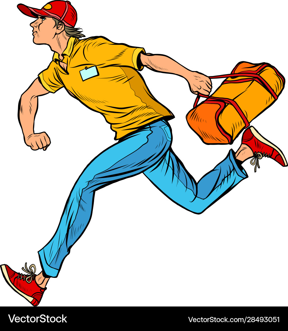 Young male courier runs with delivery Royalty Free Vector