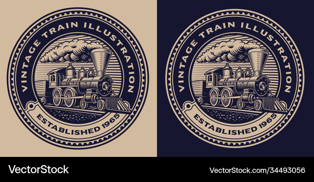 A black and white emblem with vintage train Vector Image