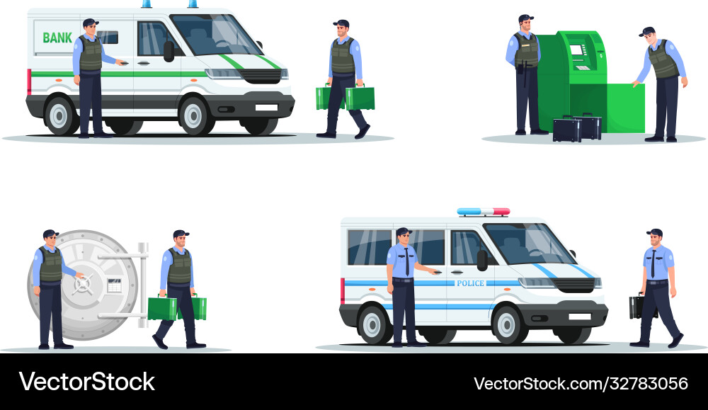 Bank security work semi flat rgb color set Vector Image