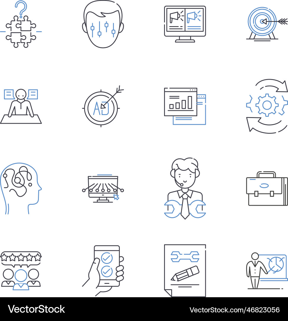 Collaboration task line icons collection synergy Vector Image