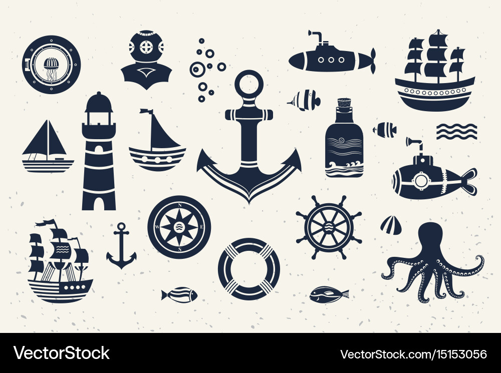 Collection of vintage marine elements Royalty Free Vector