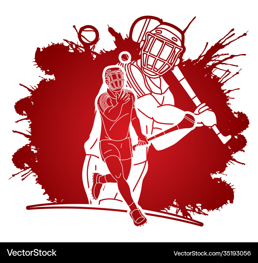Group hurling sport players action Royalty Free Vector Image