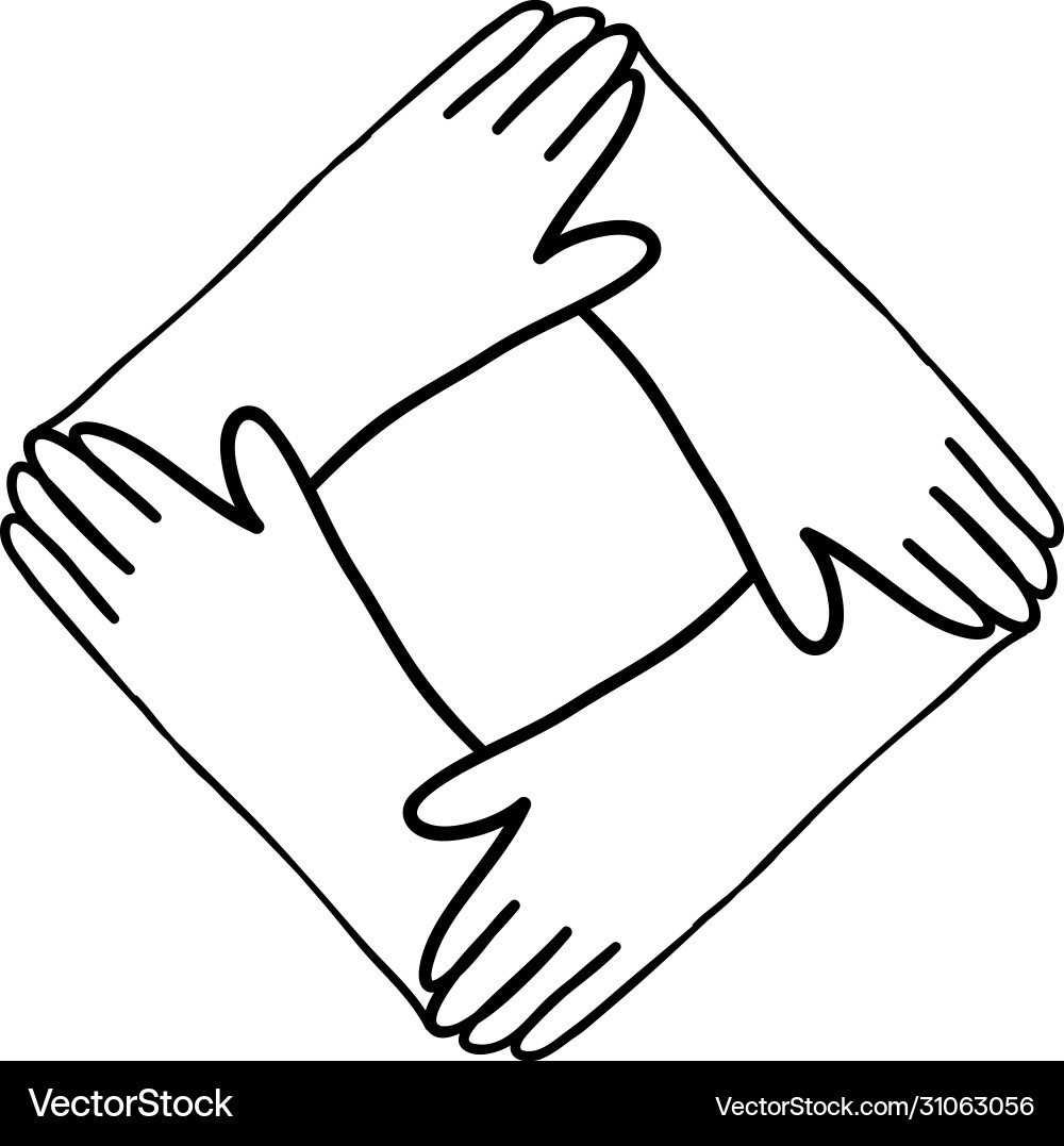 Hand drawn four human hands silhouettes holding Vector Image