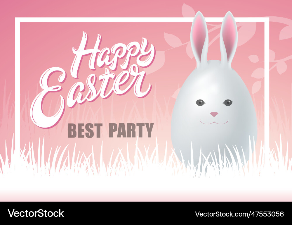 Happy easter best party lettering with bunny egg Vector Image