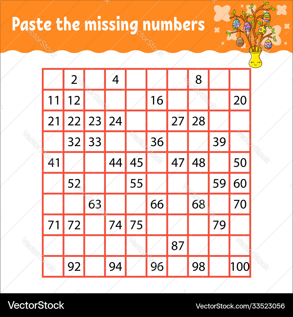Paste missing numbers from 1 to 100 Royalty Free Vector
