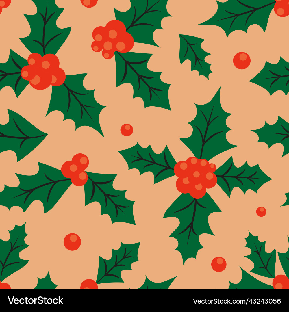 Retro christmas seamless background with holly Vector Image