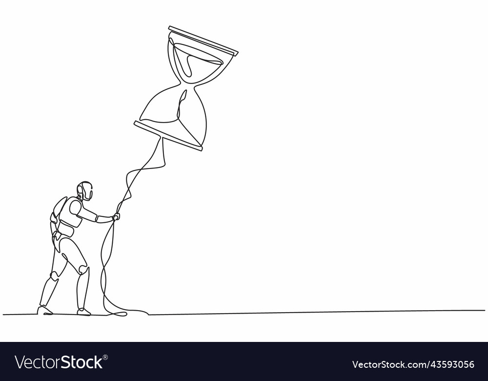 Single continuous line drawing robot holding Vector Image