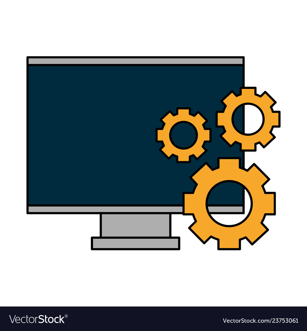 Computer monitor gears Royalty Free Vector Image