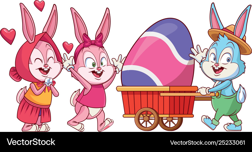 Cute easter bunny happy friends Royalty Free Vector Image