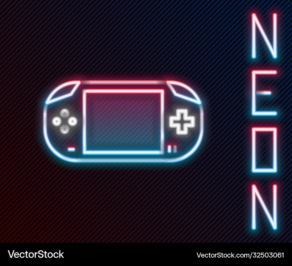 Glowing neon line portable video game console icon