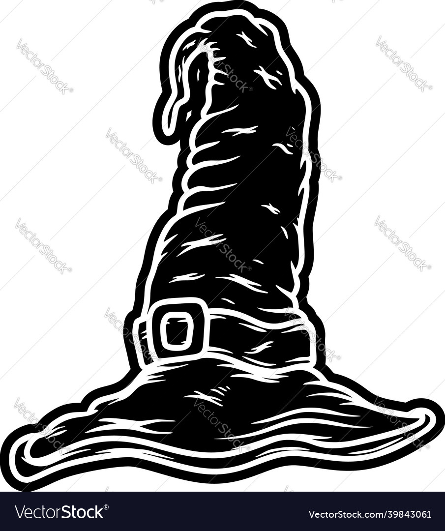 Halloween witch hat in vintage monochrome style Vector Image
