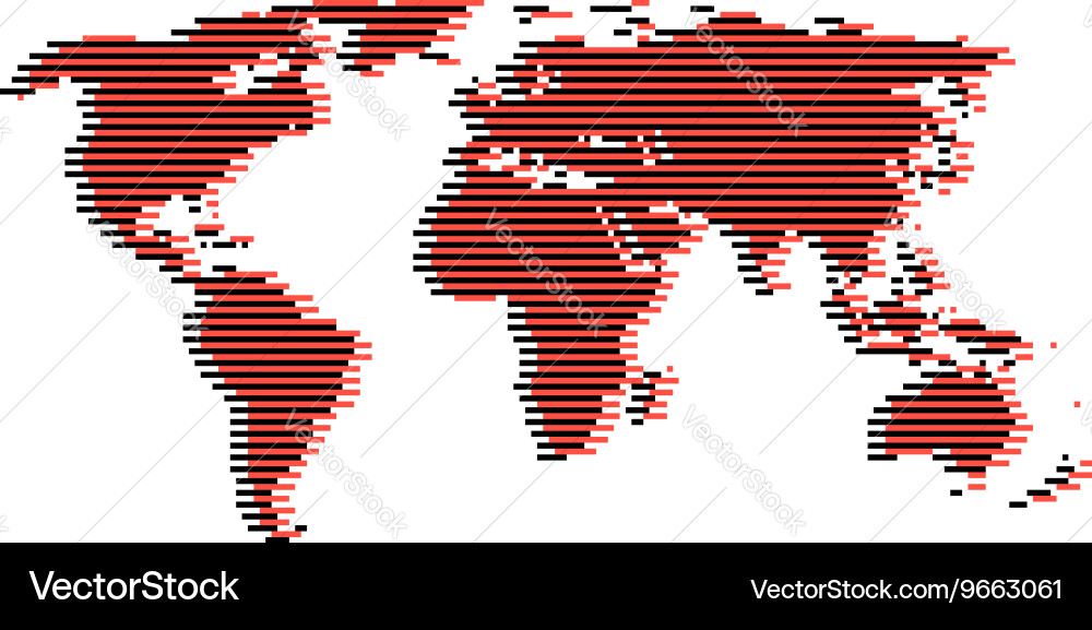 Line red and black world map like digital noise Vector Image