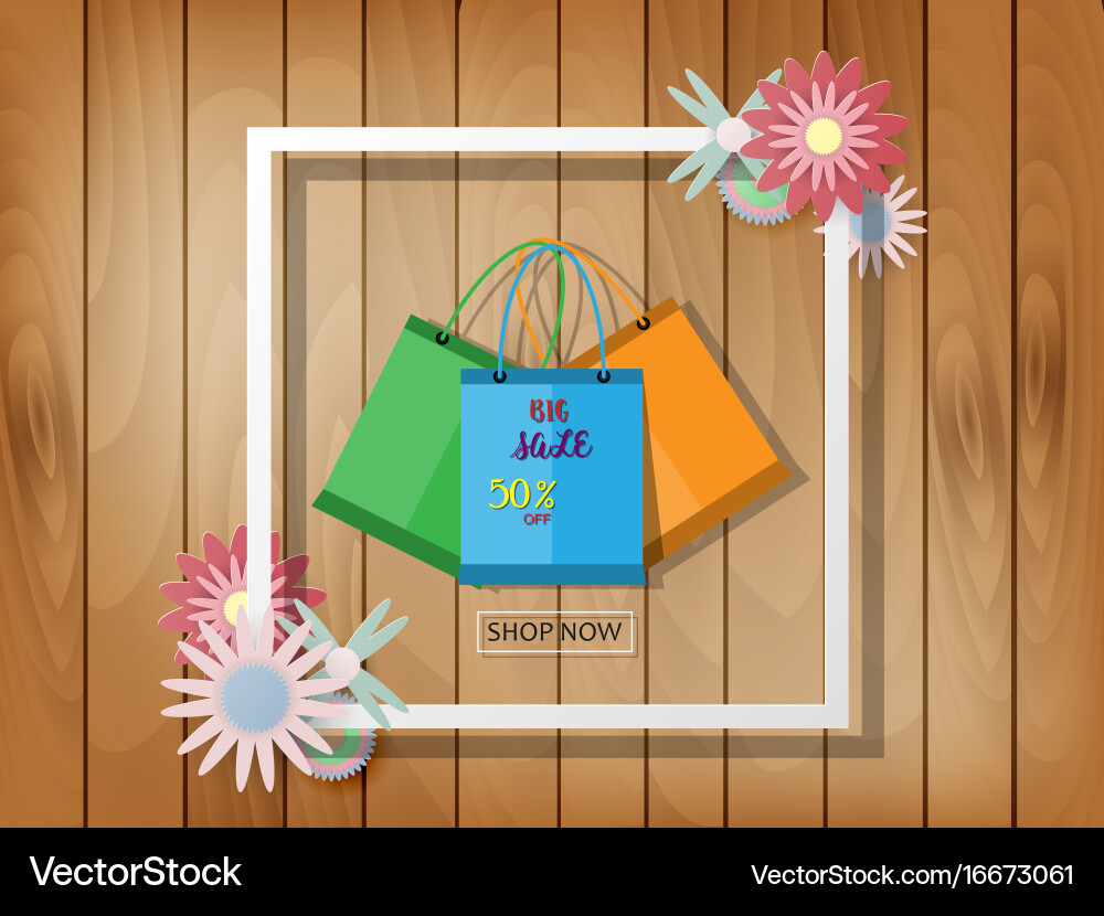 Multi-colored discount sign on wooden floor Vector Image