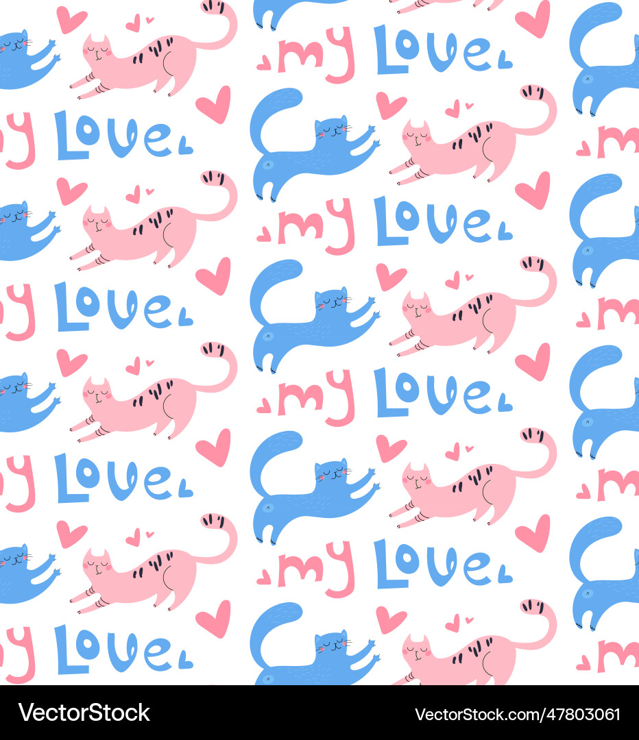 Romantic seamless with cats pattern print Vector Image