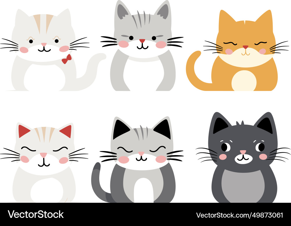 This image displays six cartoon cats with various Vector Image