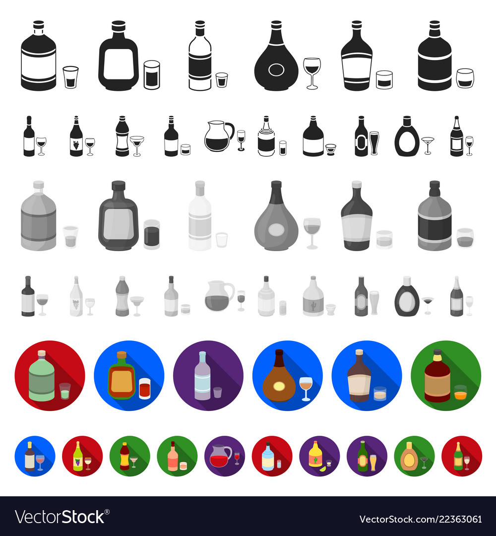 Types alcohol flat icons in set collection Vector Image Types alcohol flat icons in set collection Vector Image