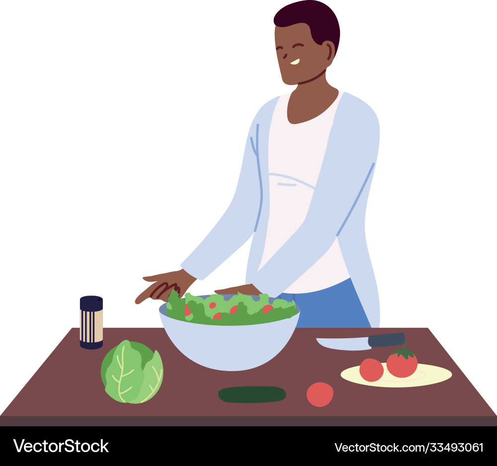 Young cook preparing healthy food Royalty Free Vector Image