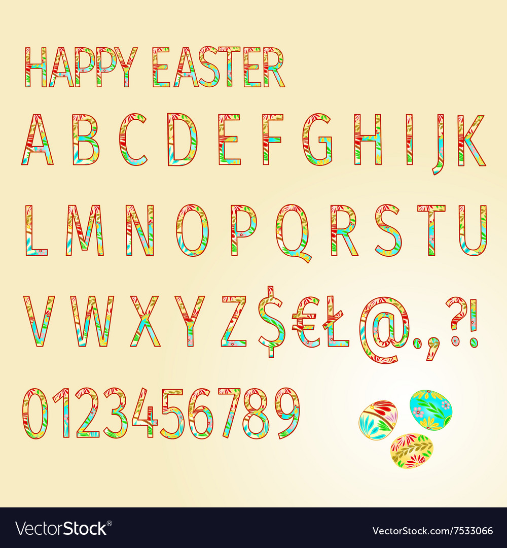 Alphabet of easter eggs happy Royalty Free Vector Image