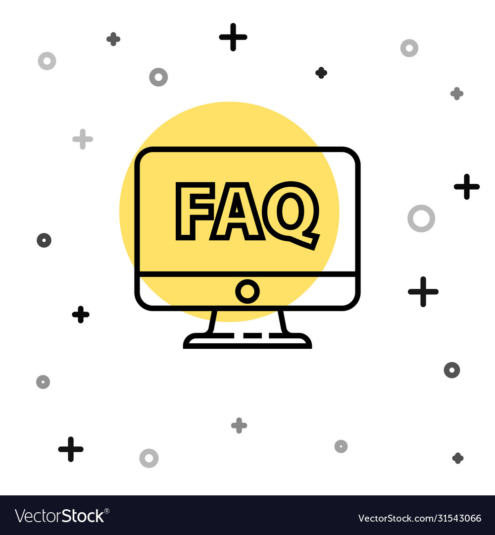 Black line computer monitor and faq icon isolated Vector Image