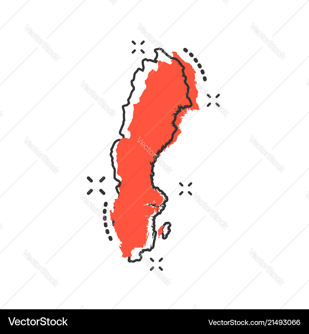 Cartoon sweden map icon in comic style sweden Vector Image