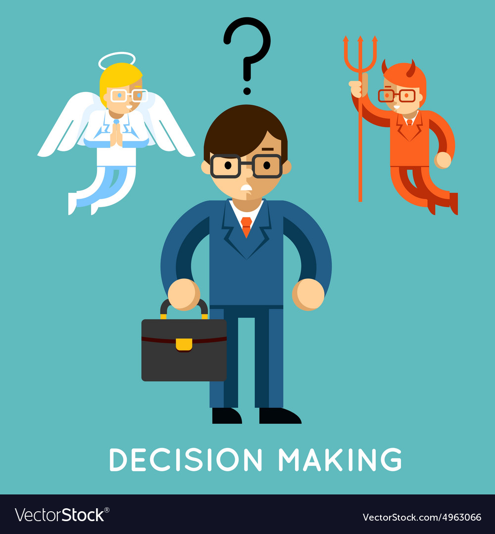 Decision making businessman with angel and demon Vector Image Decision making businessman with angel and demon Vector Image