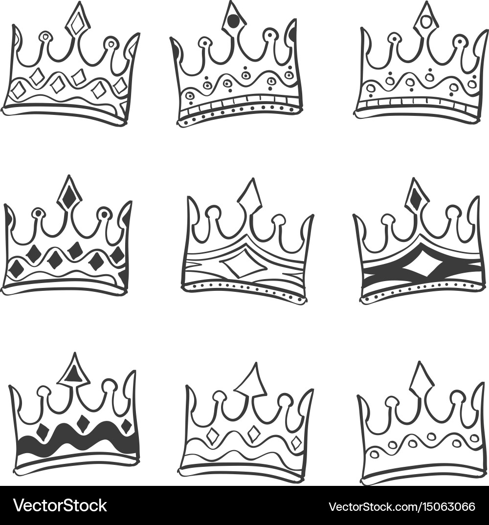 Doodle of crown hand draw set Royalty Free Vector Image