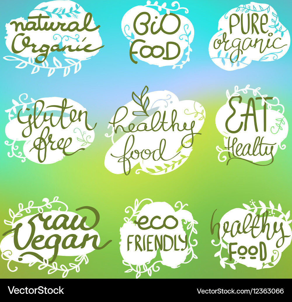 Healthy food lettering set Royalty Free Vector Image