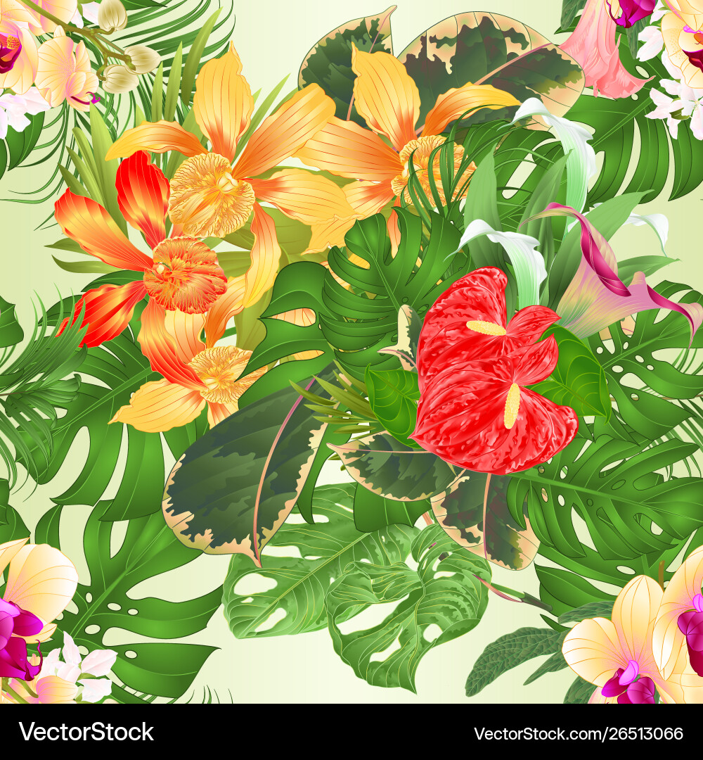 Seamless texture bouquet with tropical flowers Vector Image