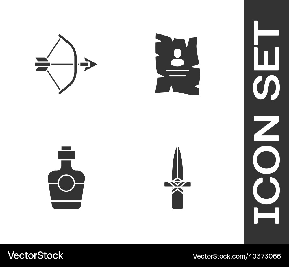 Set dagger bow and arrow in quiver tequila Vector Image