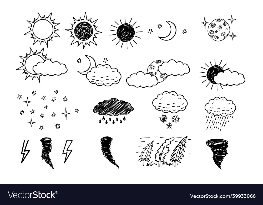 Set of hand-drawn weather icons hand drawn Vector Image