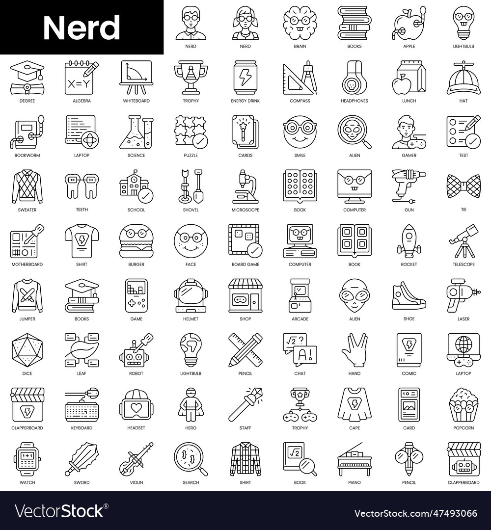Set of outline nerd icons minimalist thin linear Vector Image