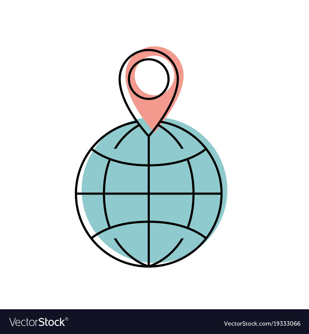 World globe and map pointer on top in watercolor Vector Image