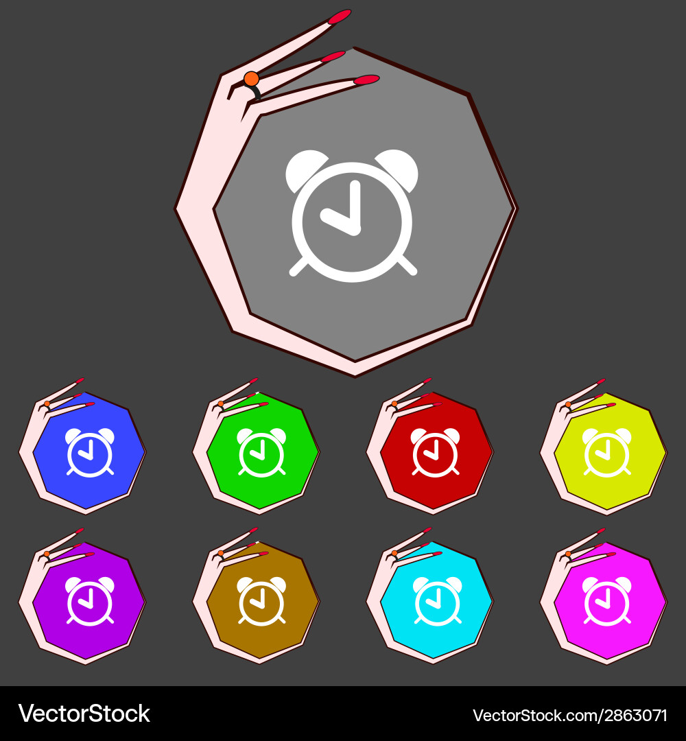 Alarm clock sign icon wake up symbol set Vector Image