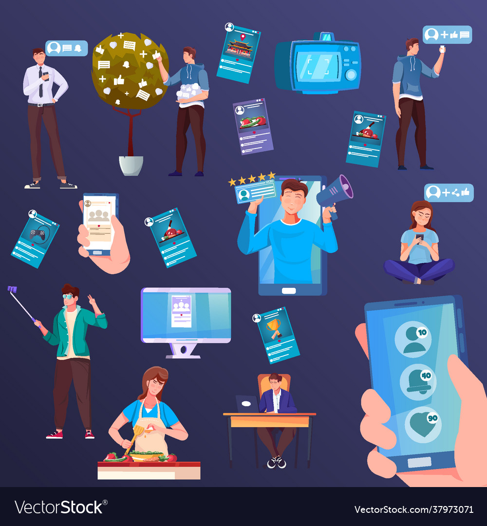 Blogger flat color set Royalty Free Vector Image