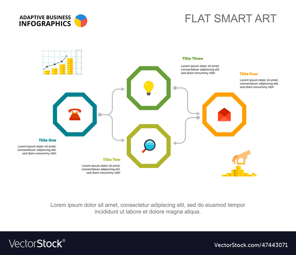 Four elements flowchart slide template Royalty Free Vector