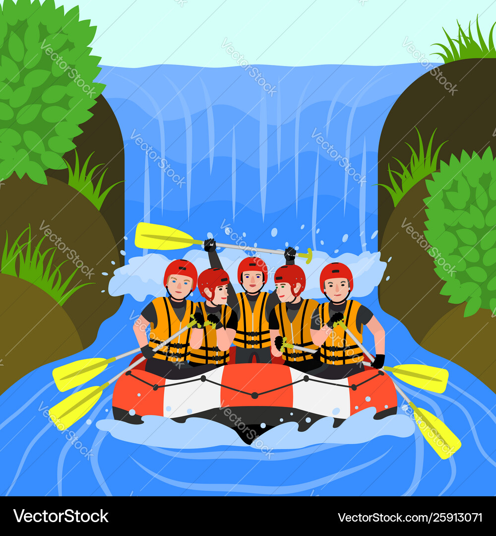 Group people rafting concept background flat style