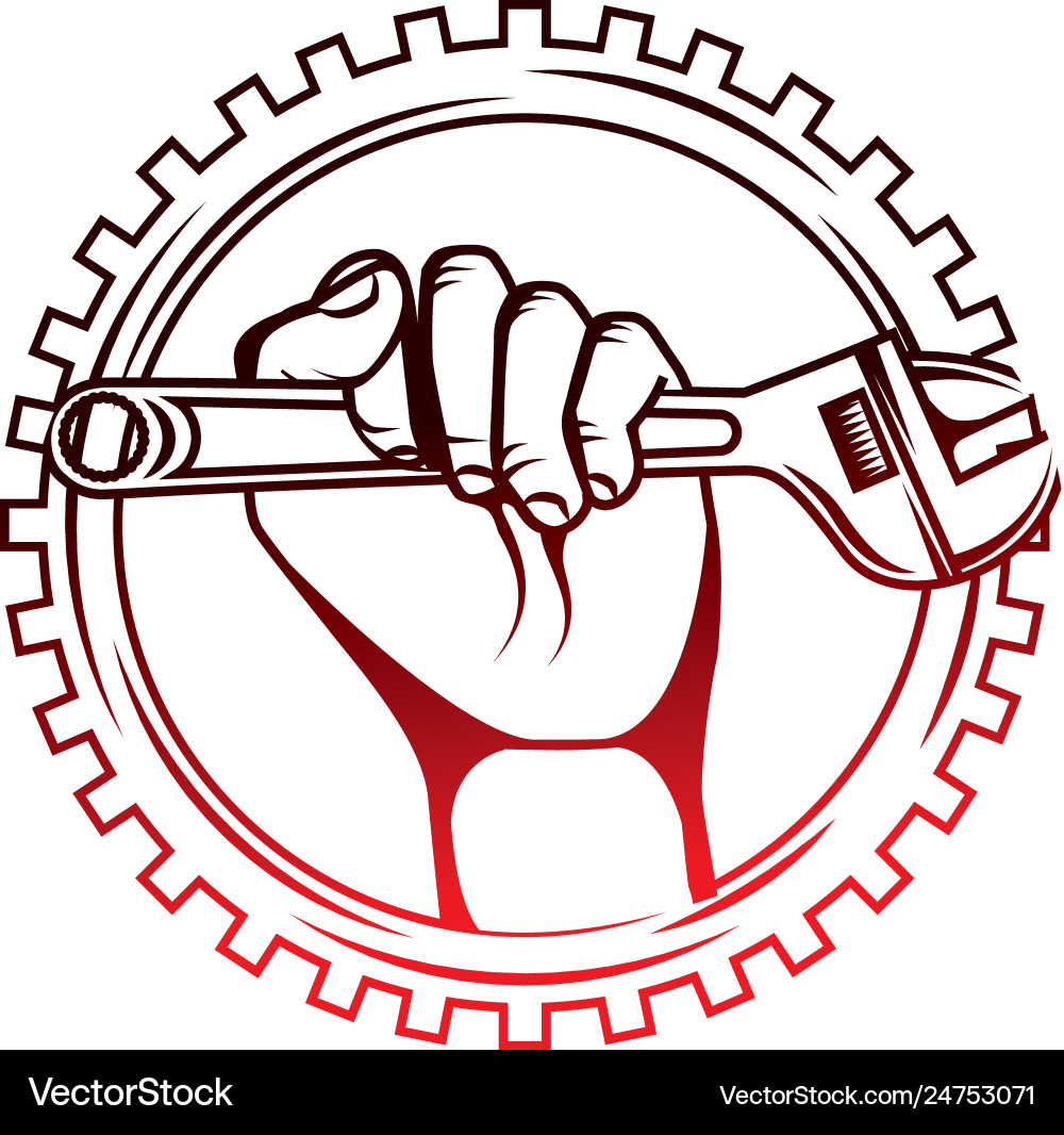 Hand holding adjustable wrench tool gear repair Vector Image