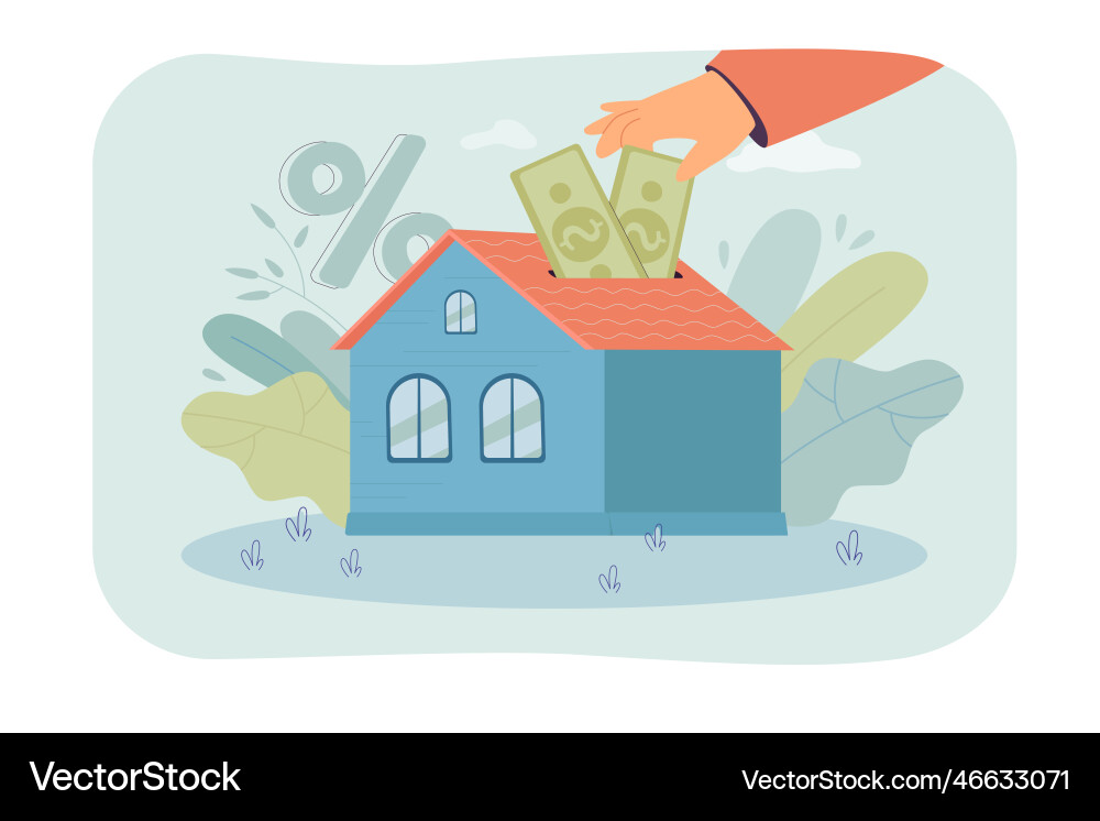 Huge hand putting money in house flat Royalty Free Vector