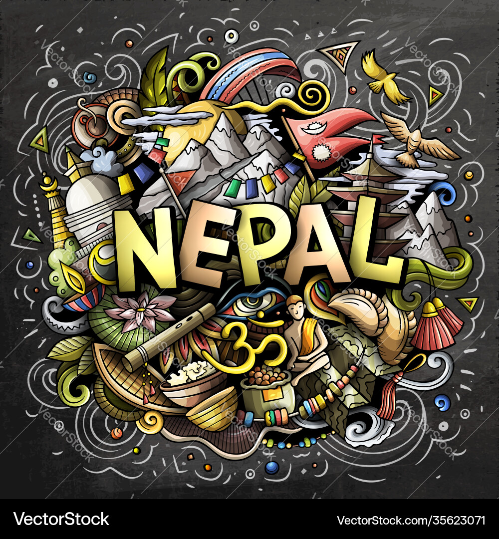 Nepal hand drawn cartoon doodles Royalty Free Vector Image