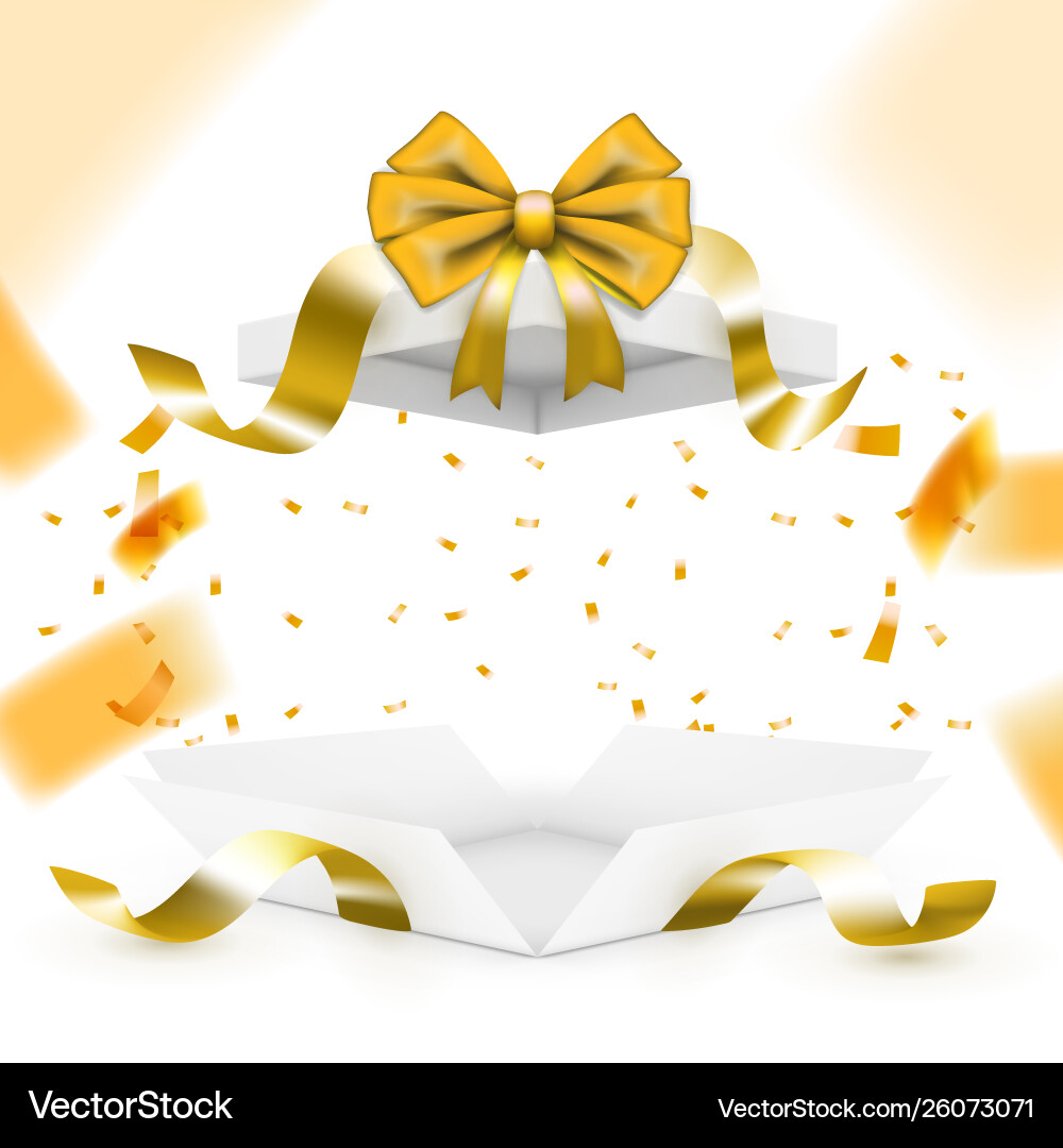 Realistic surprise gift box with golden falling Vector Image