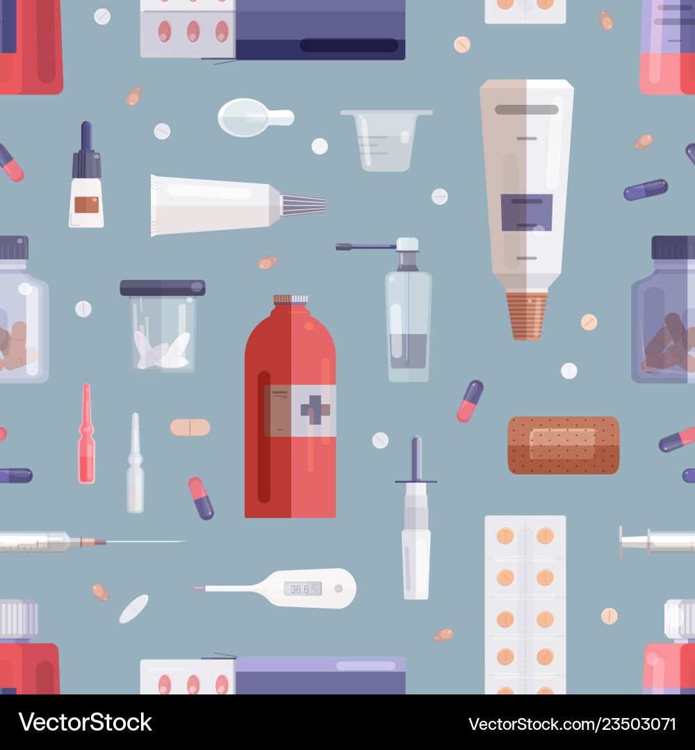 Seamless pattern with pills drugs medications in Vector Image