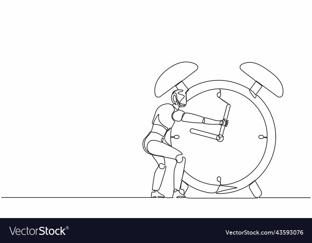 Continuous one line drawing robots hugging huge Vector Image