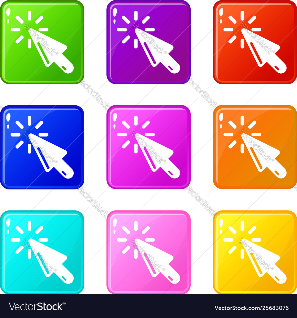 Cursor click icons set 9 color collection Vector Image