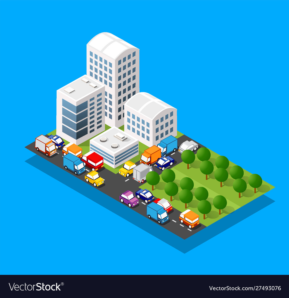 Isometric 3d module block district part Royalty Free Vector
